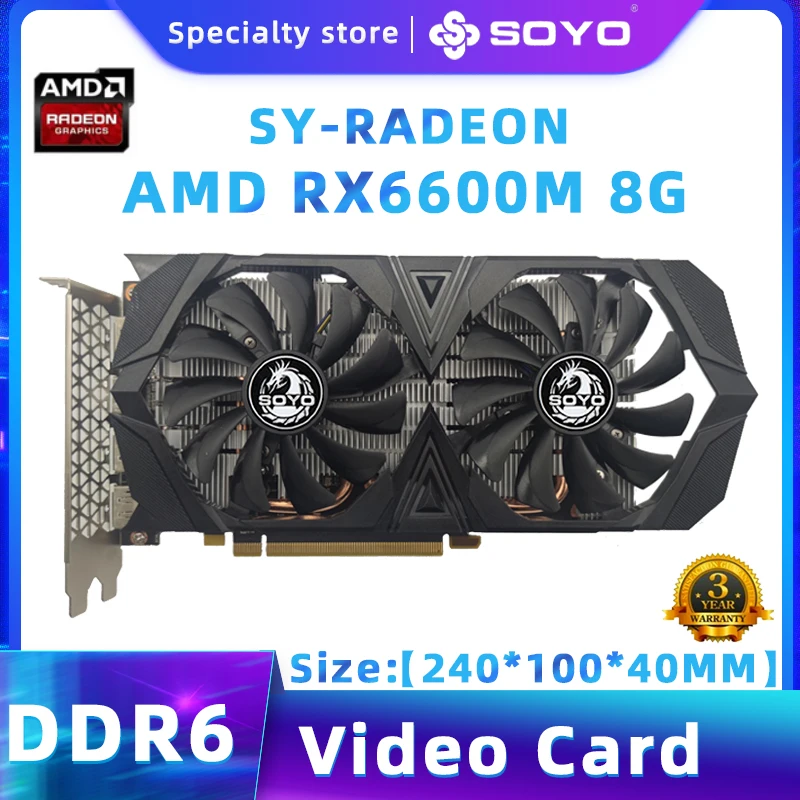 Soyo nova amd rx 6600m 8gb placa gráfica gddr6 128bit 14 gbps 7nm dp ...