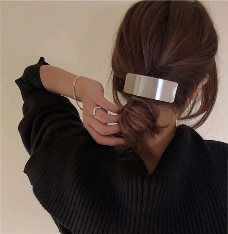 Large Metal Hair Clip Golden Silver Geometric Hairpin Ponytail Spring ...