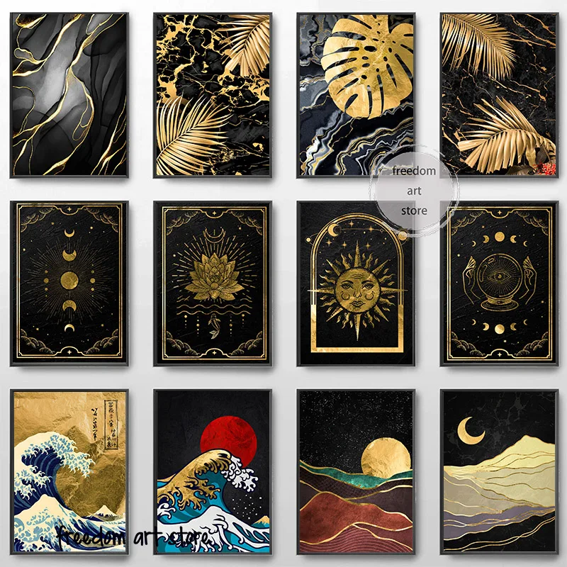 Golden-Marble-Style-Palm-Mystical-Tarot-Sun-Moon-Spiritual-Art-Poster ...