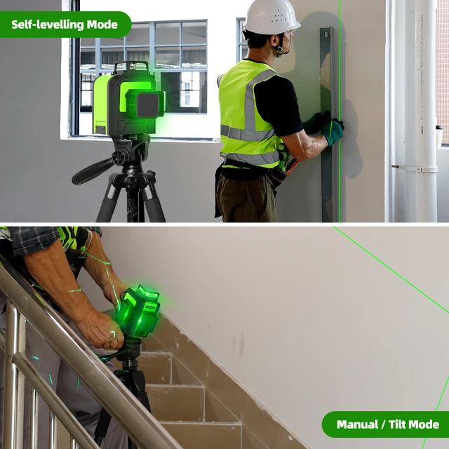 Huepar 12 Lines 3D Cross Line Laser Level Kit Osram Green Laser Beam ...