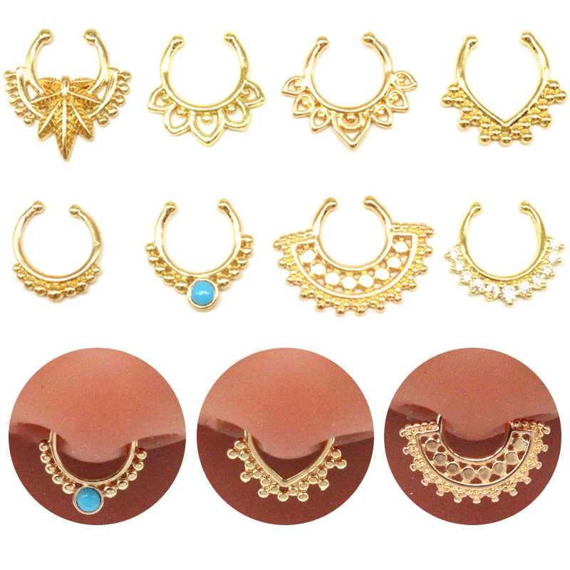 Fake-Piercing-Nariz-Glod-Color-Nose-Rings-Nose-Clip-Skull-False-Nasal ...