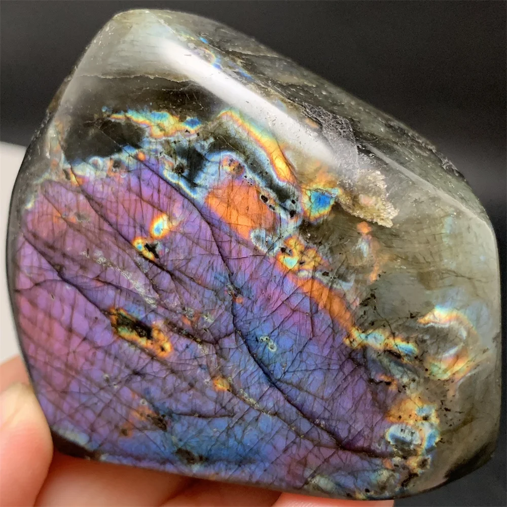 Natural Orange Yellow Purple Light Labradorite Ornaments Standing Blue ...