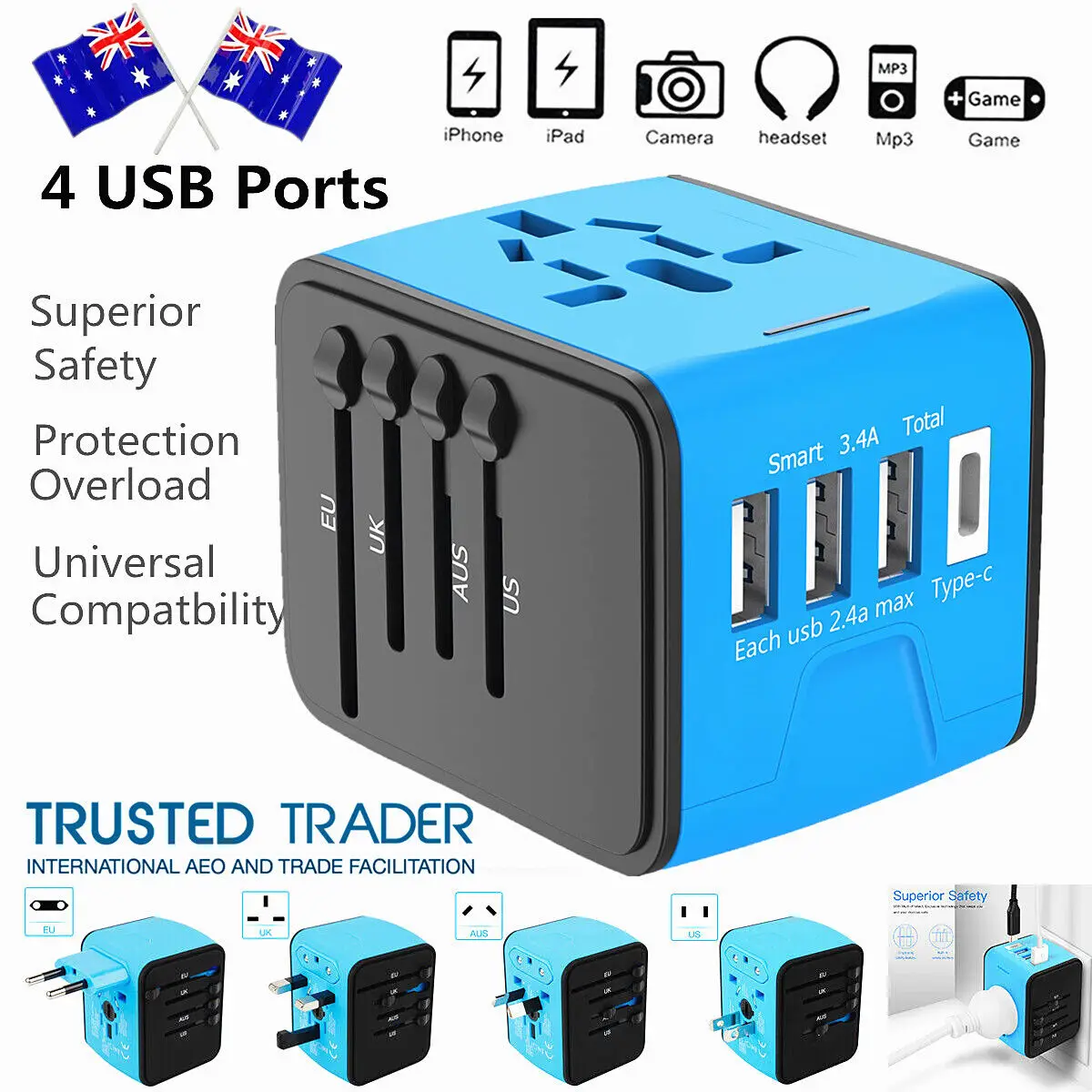 International-Universal-Travel-Adapter-3-USB-Type-C-Outlet-Converter ...