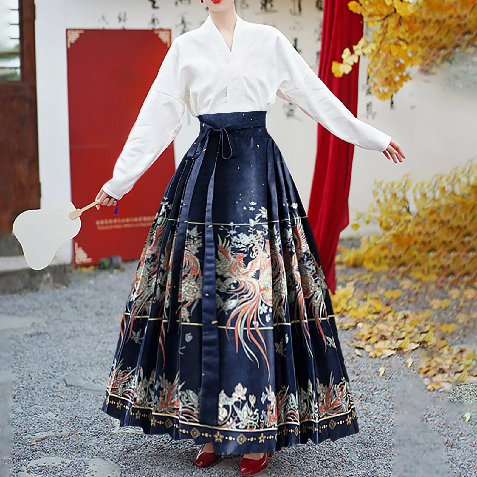 Chinese-Style-Mamianqun-High-Wasit-Pleated-Long-Skirts-Vintage-Print ...