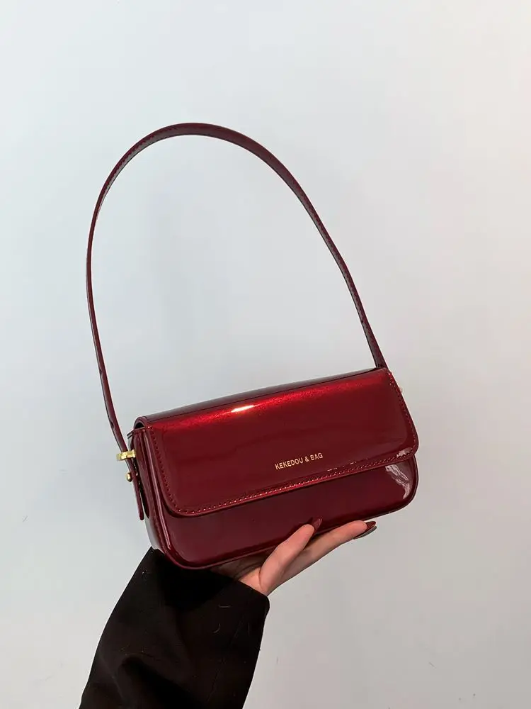 Burgundy-PU-Crossbody-Bag-Luxury-Ladies-Lacquer-Leather-Shining-Fashion ...