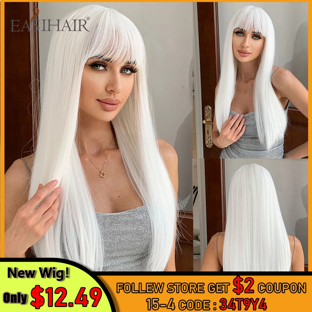 EASIHAIR-Long-Straight-White-Synthetic-Wigs-for-Afro-Women-with-Bangs ...