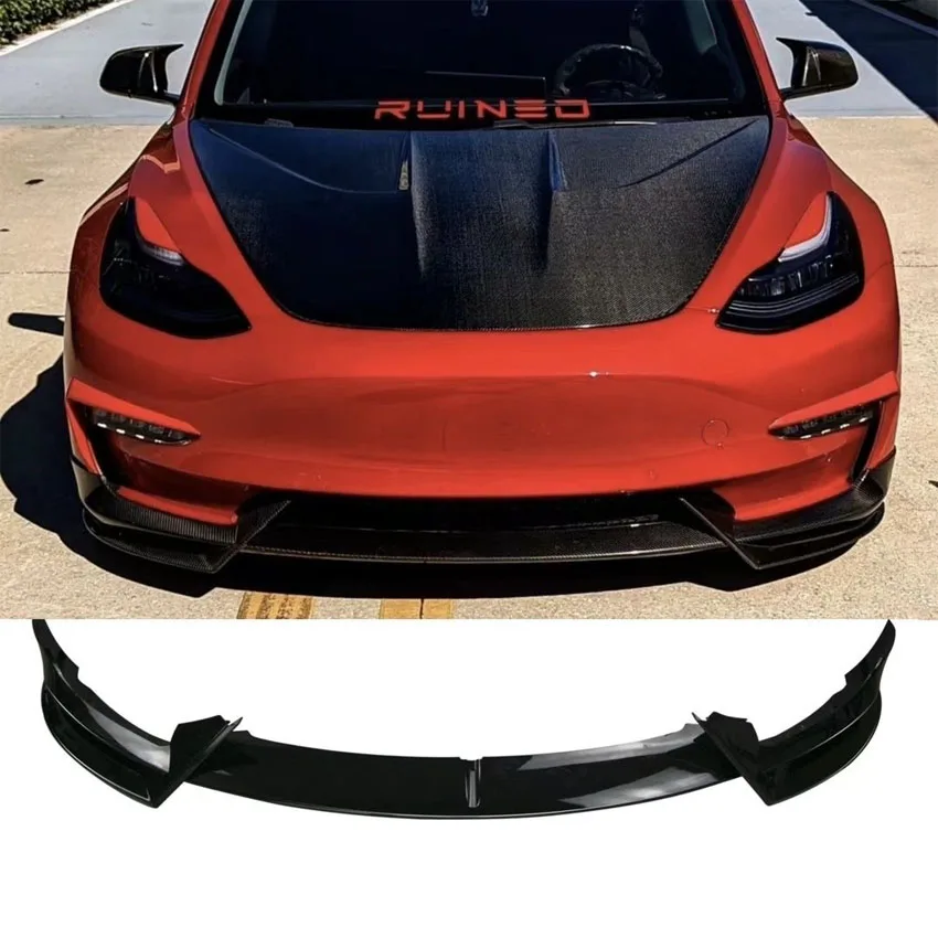 For-Tesla-Model-3-2017-2022-Gloss-Black-Front-Bumper-Lip-Chin-Diffuser ...