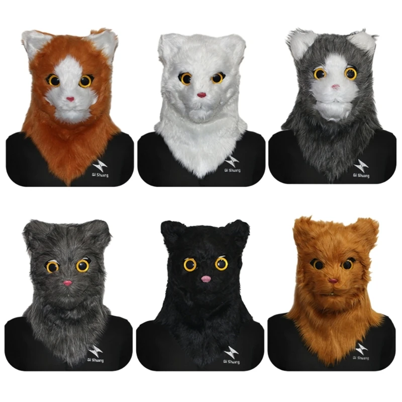 Plush Animal Head Mask Movable Mouth Cat Mask Halloween Party Cosplay ...