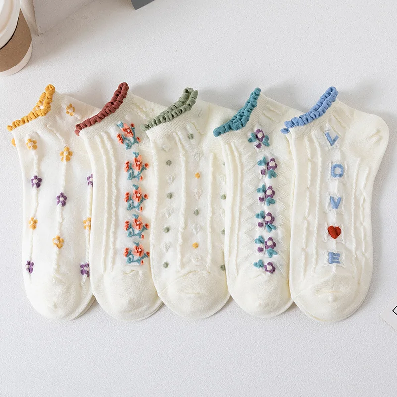 5-Pairs-Women-Novelty-Funny-Ankle-Socks-3D-Textured-Polyester-Cotton ...