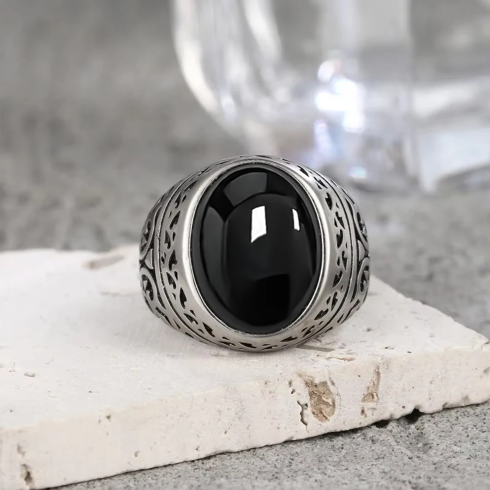 Vintage 925 Sterling Silver Balck Onyx Rings Large Natural Stone 10 ...