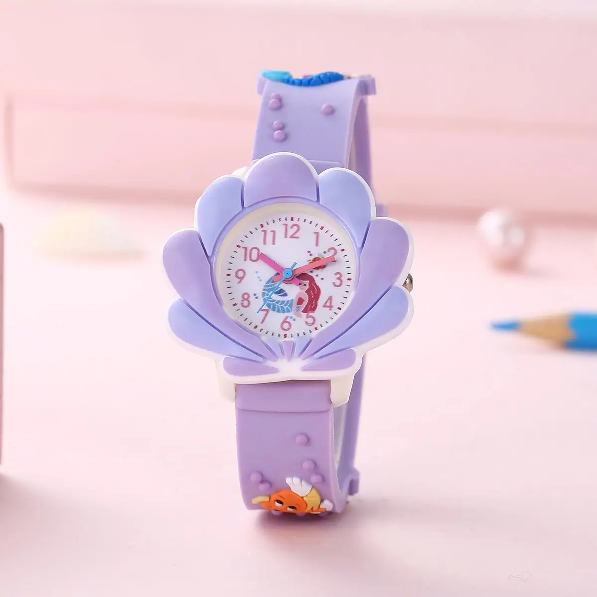 New Children's Cartoon Mermaid Shell Watch 3D Pattern PVC Soft Adhesive ...
