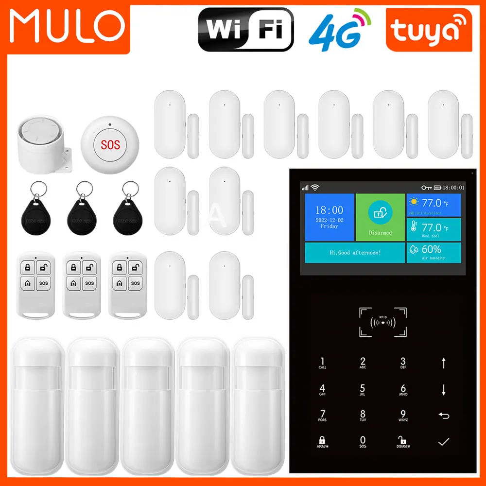 MULO 4G alarm Tuya Smart Home Alarm System WIFI GSM 4.3 inch ...