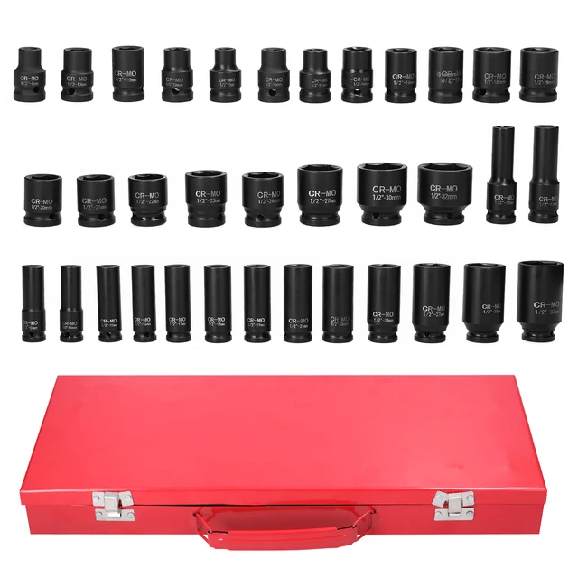 35pcs 12.5mm Pneumatic Impact Socket Set 1/2inch Drive Chrome Vanadium ...