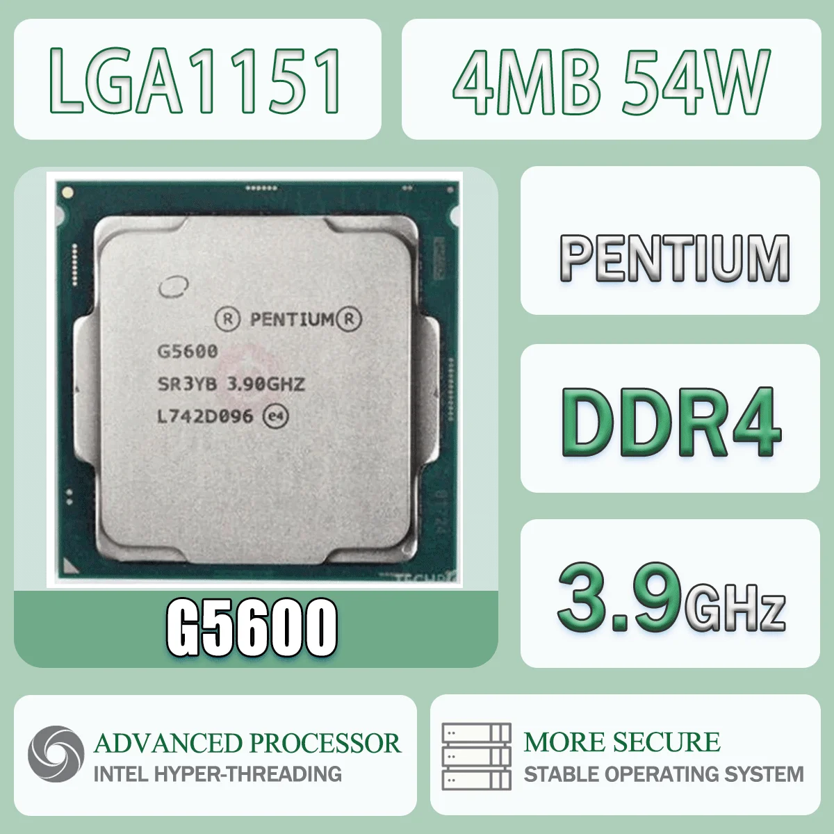 Intel Pentium G5600 3.9GHz 4M 54W DDR4-2400 Computer CPU Processor ...