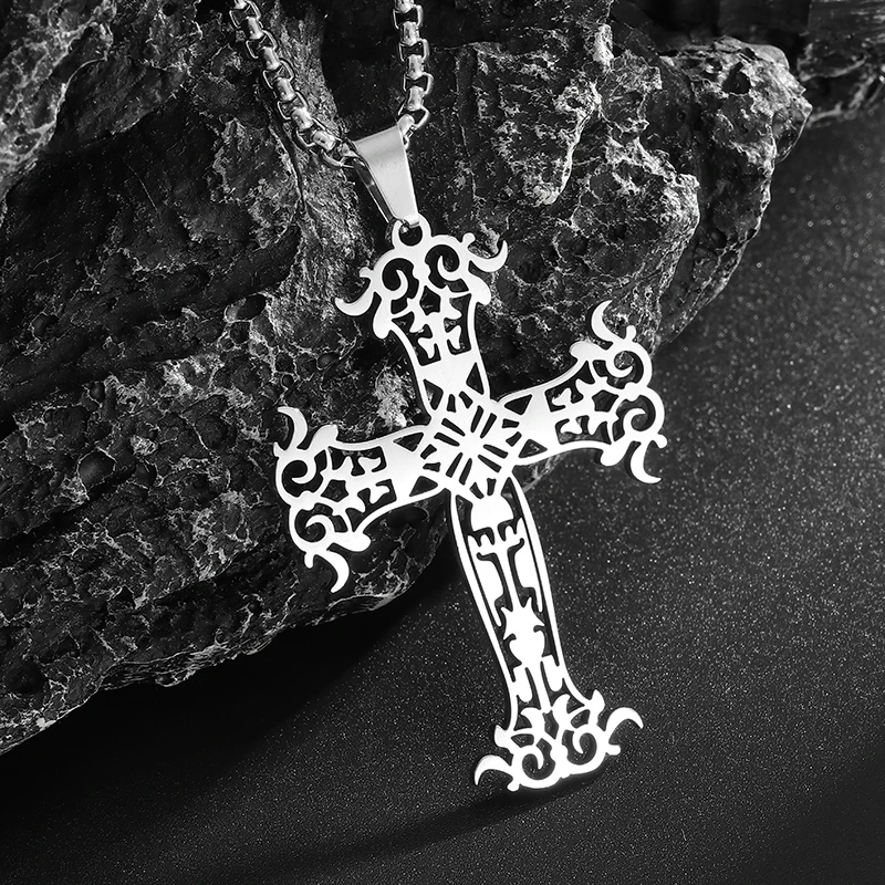 Exquisite-Cut-Stainless-Steel-Gothic-Cross-Pendant-Necklace-Men-Women ...