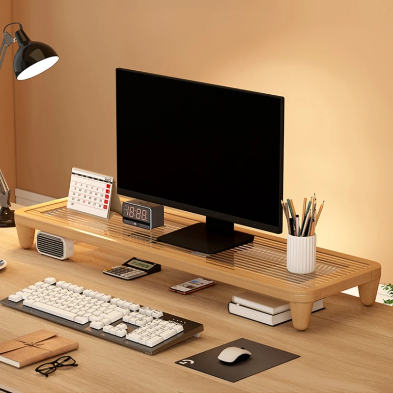 Destop-Height-Computer-Table-Natural-Bamboo-Laptop-Base-Glass-Panel ...