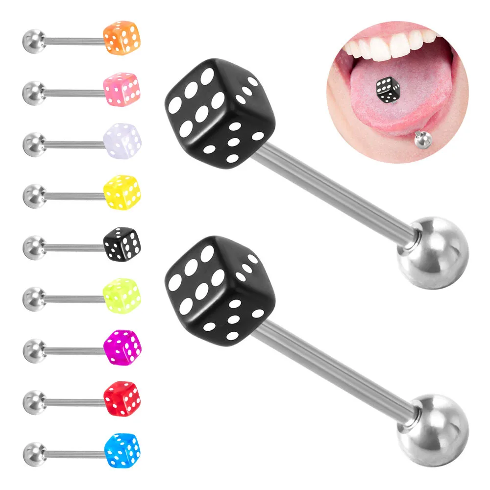 Stainless Steel Dice Tongue Rings | Tongue Piercings | Tongue Ring Bar ...