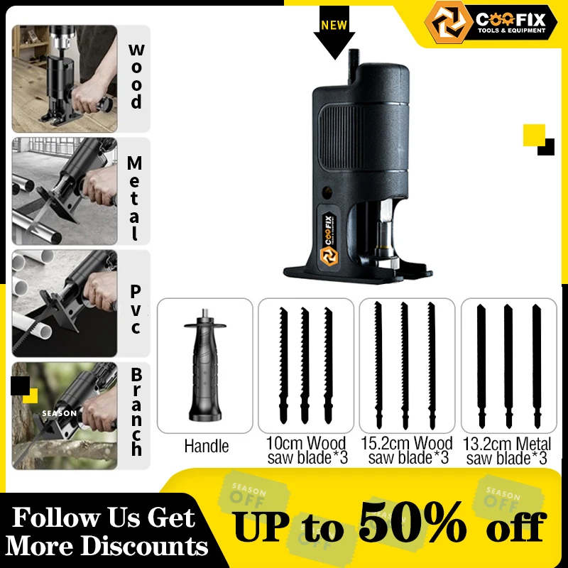 Coofix-휴대용 왕복 톱 어댑터, 전기 드릴 변형 전동 공구, 목재 커터 기계 부착 - 티몬