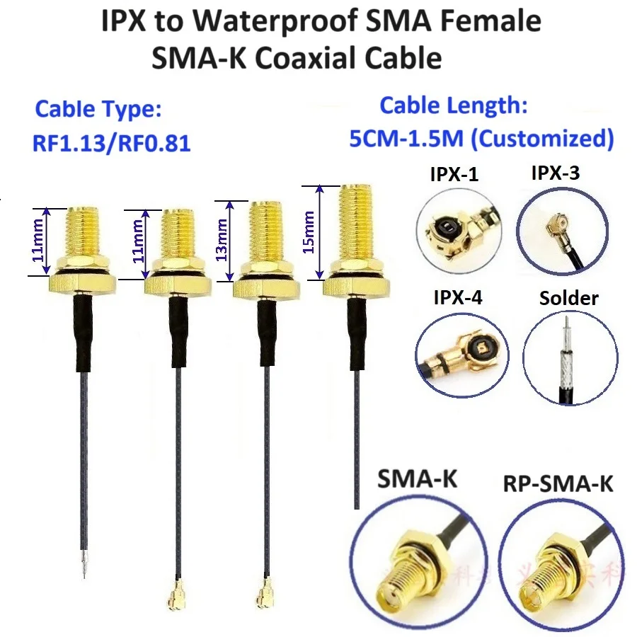 5PCS RF1.13 Cable RF0.81 Cable IPX-SMA IPX to Waterproof SMA Female ...