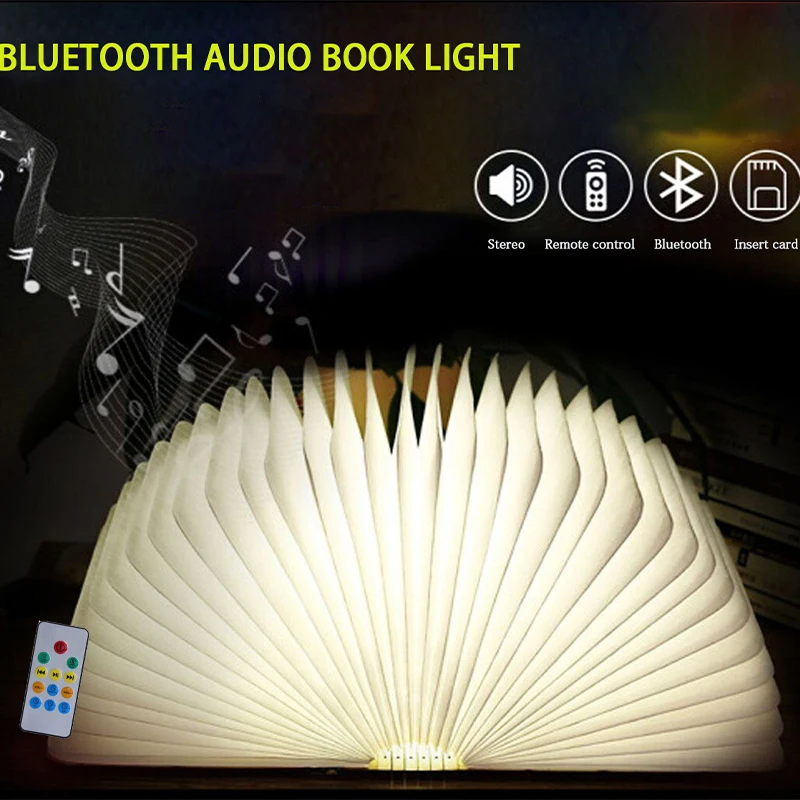 LED-Book-Night-Light-Bluetooth-Audio-3D-Folding-Remote-Control-Book ...