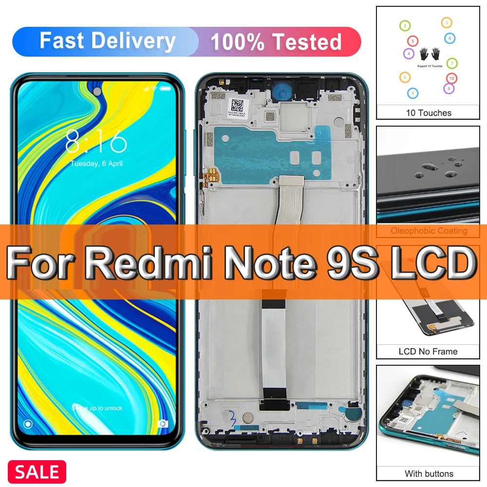 6-67-Screen-For-Xiaomi-Redmi-Note-9S-Note9S-LCD-Display-with-Frame ...