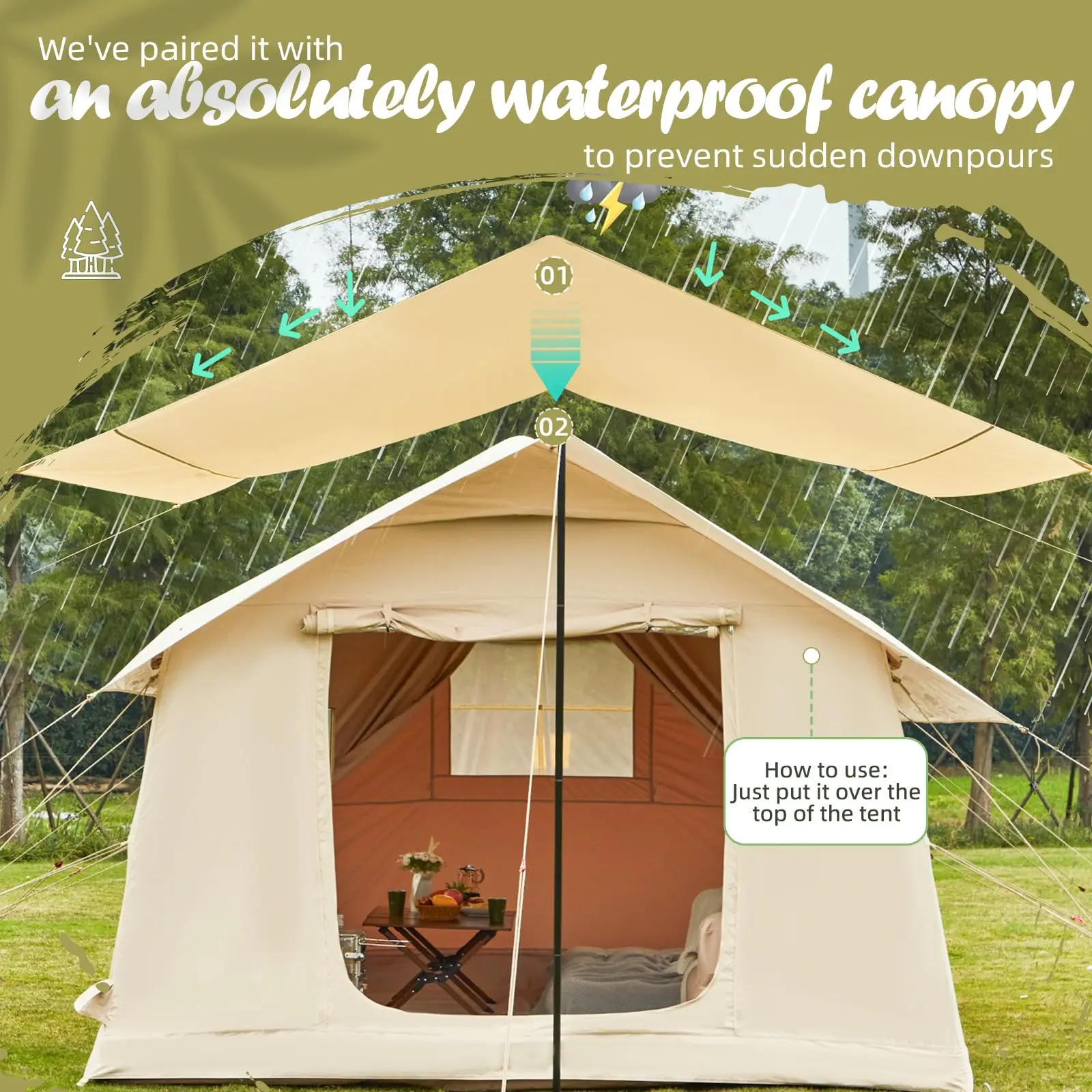 10-12 People Inflatable Tent for Camping 129 sqft Large Inflatable Tent ...