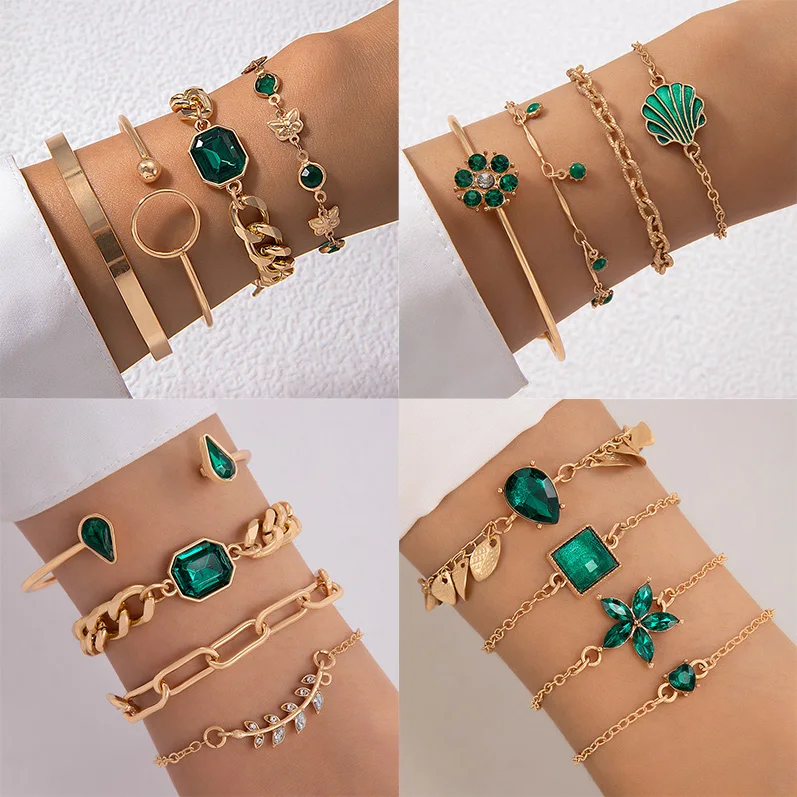 Tocona-Fashion-Luxury-Inlaid-Stone-SCallop-Petal-Bracelet-Set-Ethnic ...