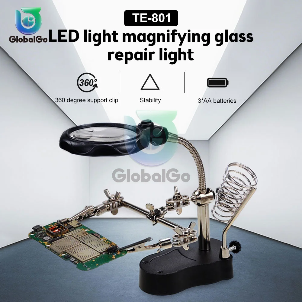 Repair Magnifier Clamp com Clipe de Luz LED, Ferro de solda Stand ...