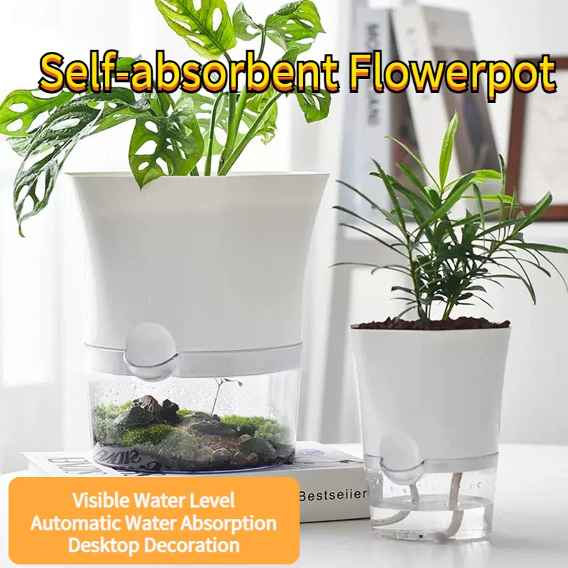 Transparent-Plastic-Self-Watering-Flowerpot-Cotton-Rope-Automatic ...