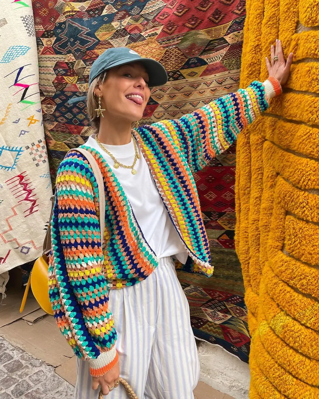 Colorful Crochet Striped Knit Cardigans Women Sweater Fall Vintage Loo ...