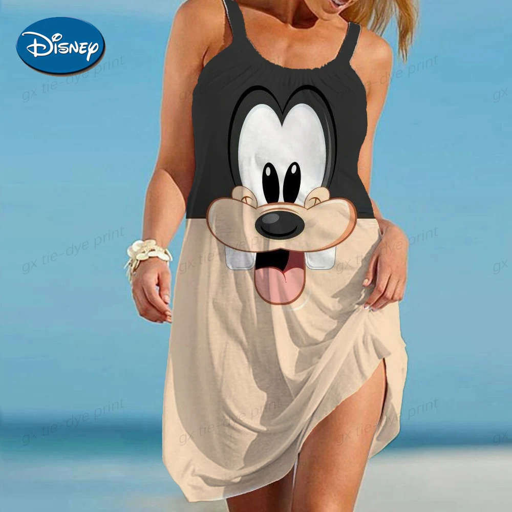 High-Quality-Summer-Women-Dresses-Beach-Disney-Goofy-Cartoon-Print-Boho ...