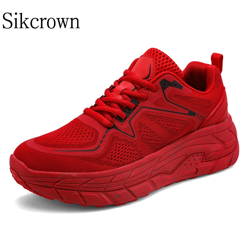 Red Sports Shoes Man Running Shoes Breathable Lace up Sneakers ...