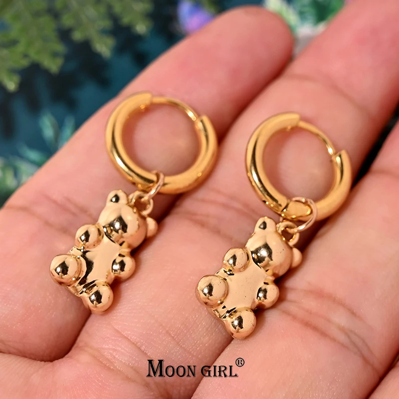 Pendientes-de-oso-para-mujer-aretes-de-aro-circulares-de-acero ...