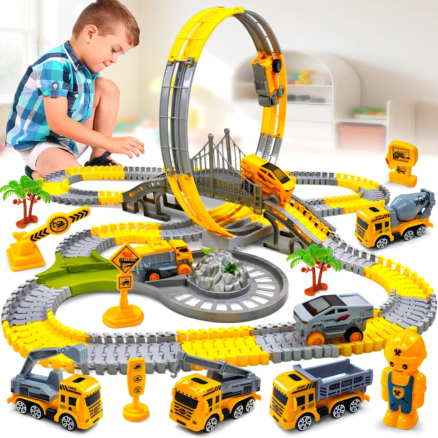 Children Electric Magical Flexible Track Toy Diy Car Engineering Car ...