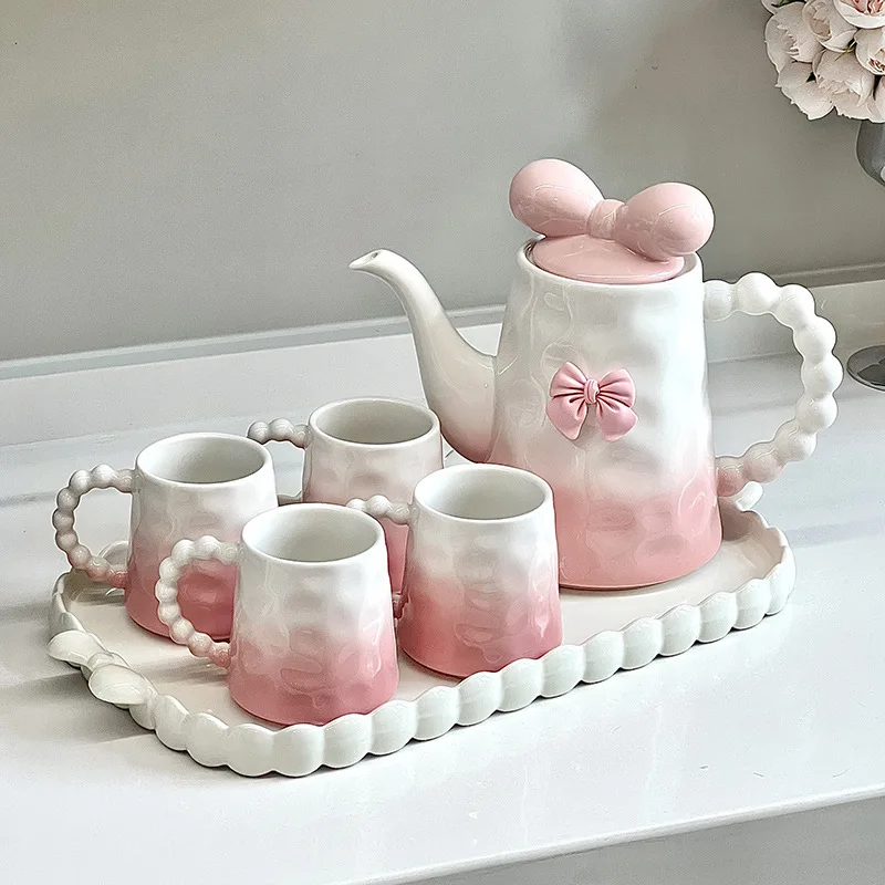 Pink-Gradient-Ceramic-Tea-Set-Teapot-Bow-Cute-Girly-Afternoon-Tea-Cup ...