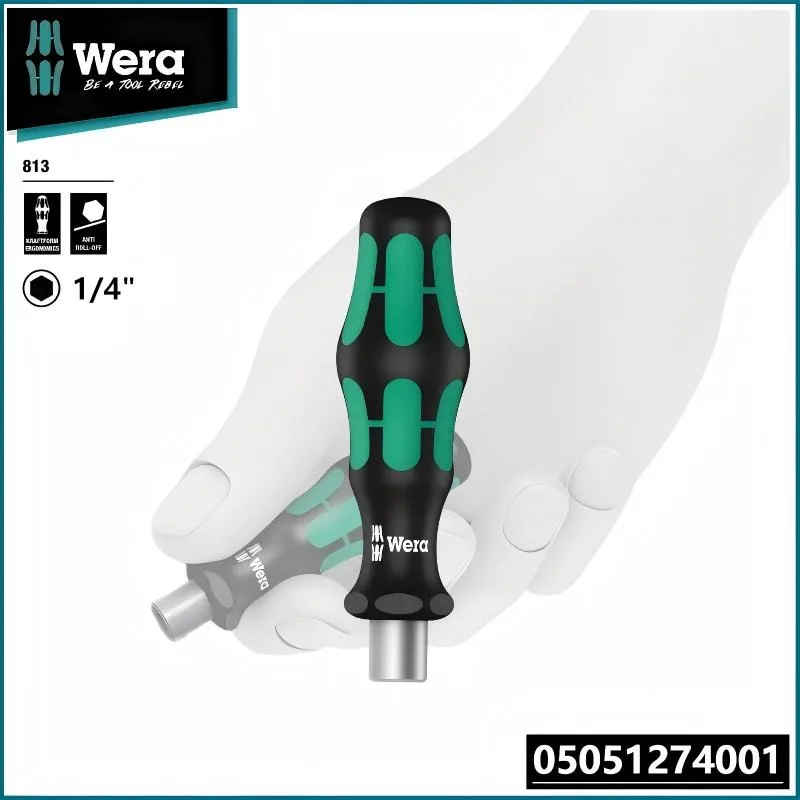 WERA 813 05051274001 미니 드라이버 핸들 - 6.4mm 소켓, 교체 가능한 비트, 독일산 수공구 ...