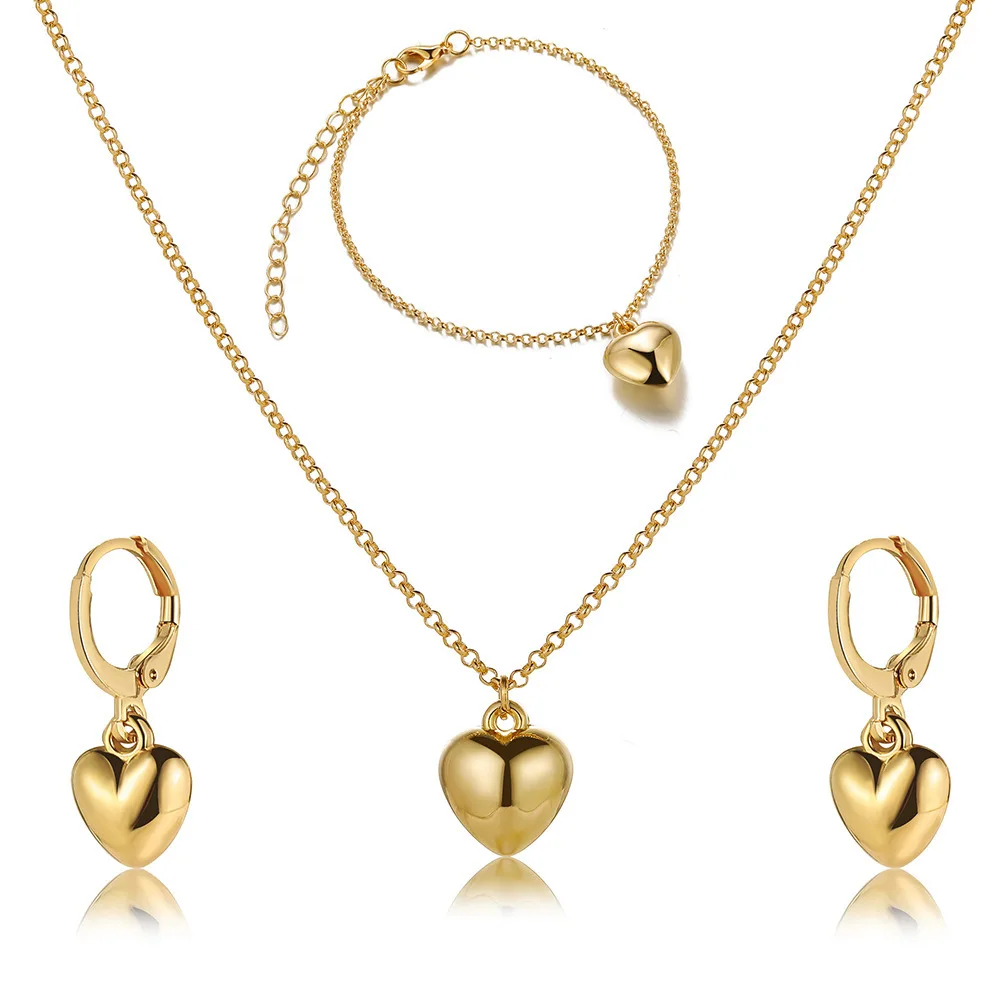 Simple-Fashion-Golden-Heart-Pendant-Earrings-Necklace-Bracelet-Jewelry ...