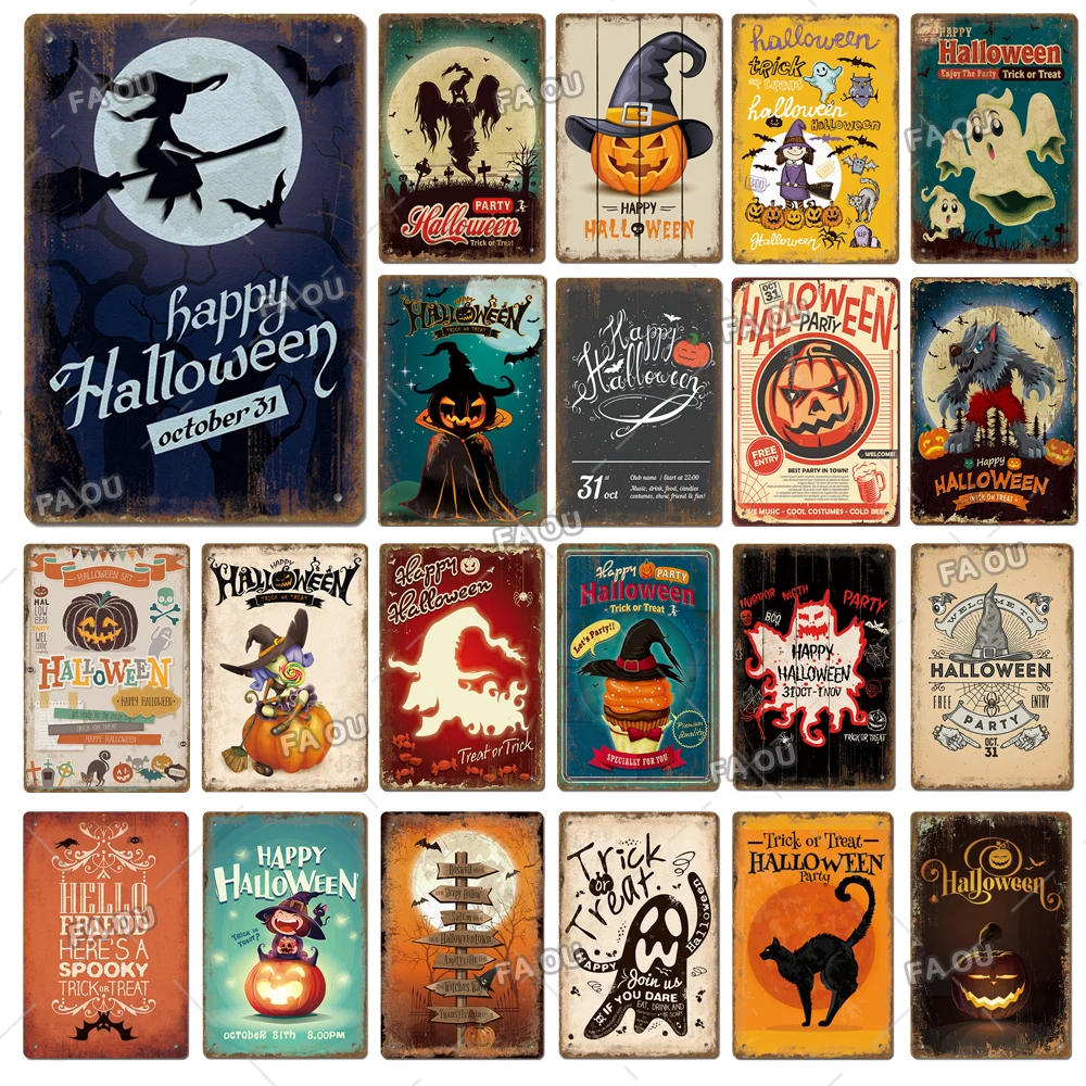 Halloween Night Sorcerer Horror Pumpkin Head Retro Metal Tin Sign ...