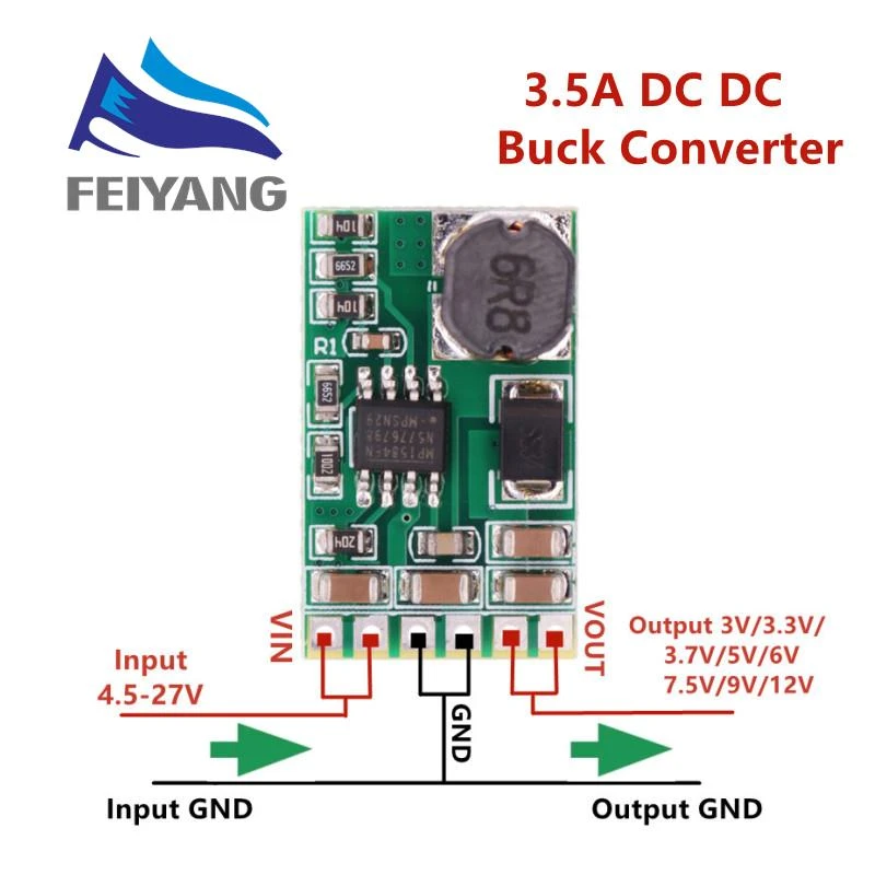 Sm 3.5a Dc-dc Converter Module Buck Step-down Voltage Regulator Board 4.5v-27v To 3v 3.3v 3.7v ...
