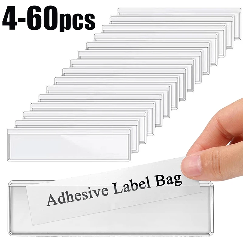 4-60Pcs-Clear-Self-Adhesive-Label-Bag-Shelf-Tag-Pocket-Identification ...