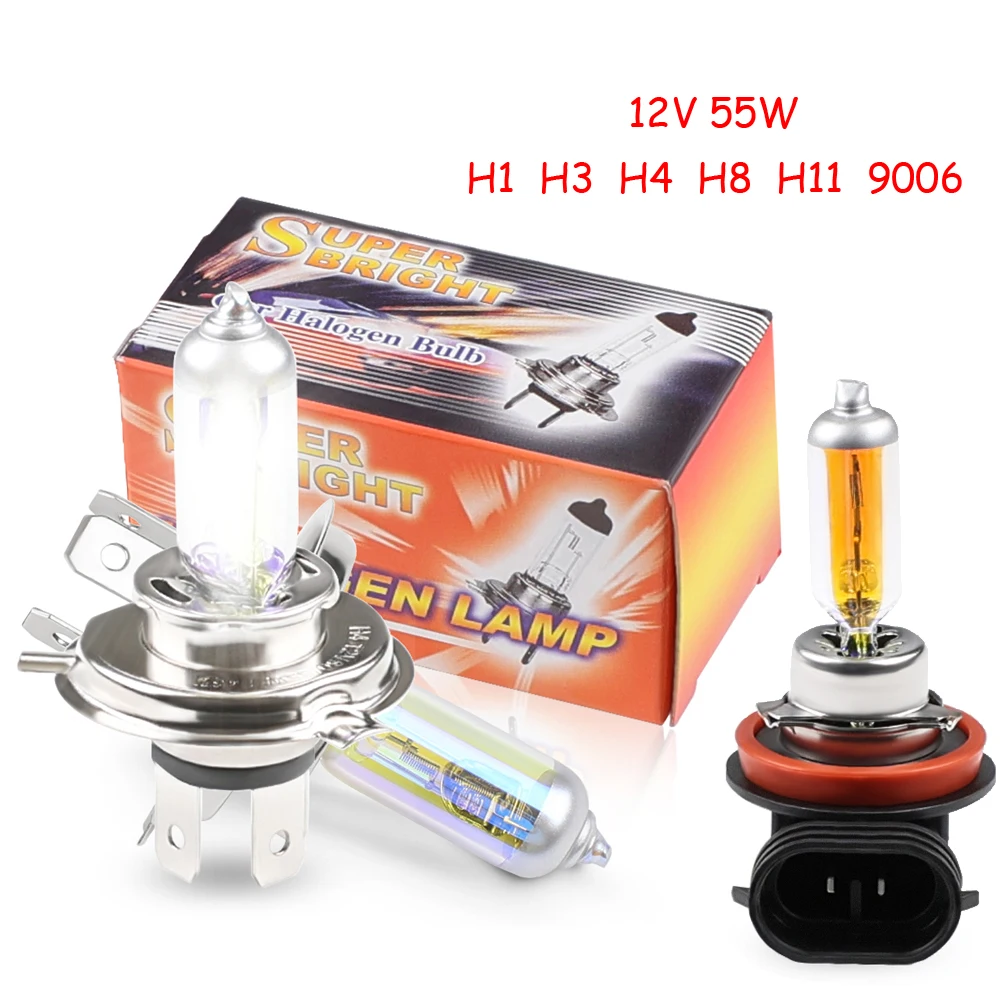 2pcs H1 H3 H4 H8 H11 9006 Halogen Bulb Yellow 12V 55W Clear Glass Car ...