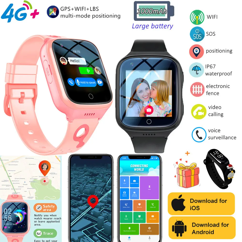 4G-Kids-Smart-Watch-Full-Touch-Video-Call-WIFI-LBS-GPS-Location-Tracker ...