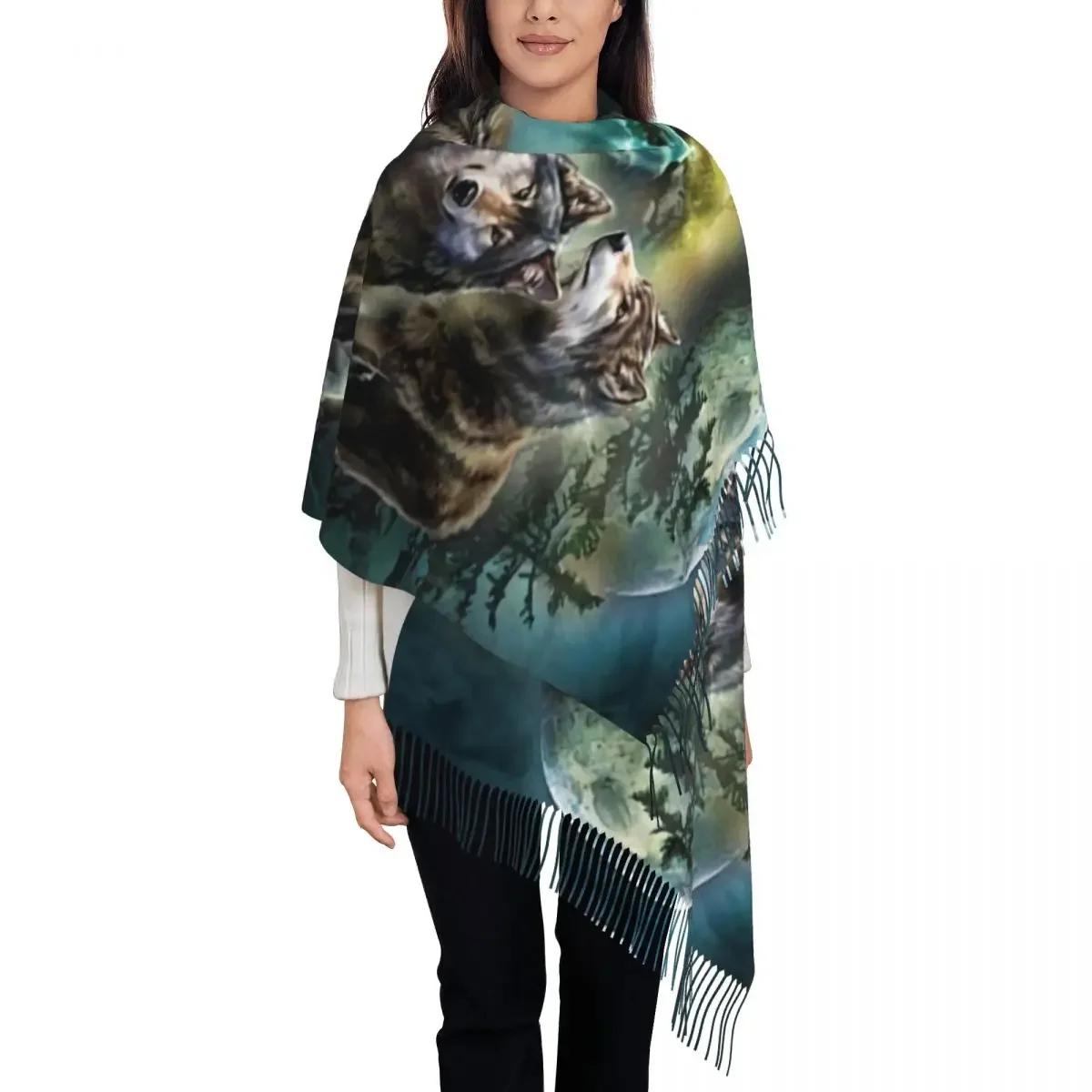 Female-Long-Wolf-Scarves-Women-Winter-Thick-Warm-Tassel-Shawl-Wrap-Moon ...
