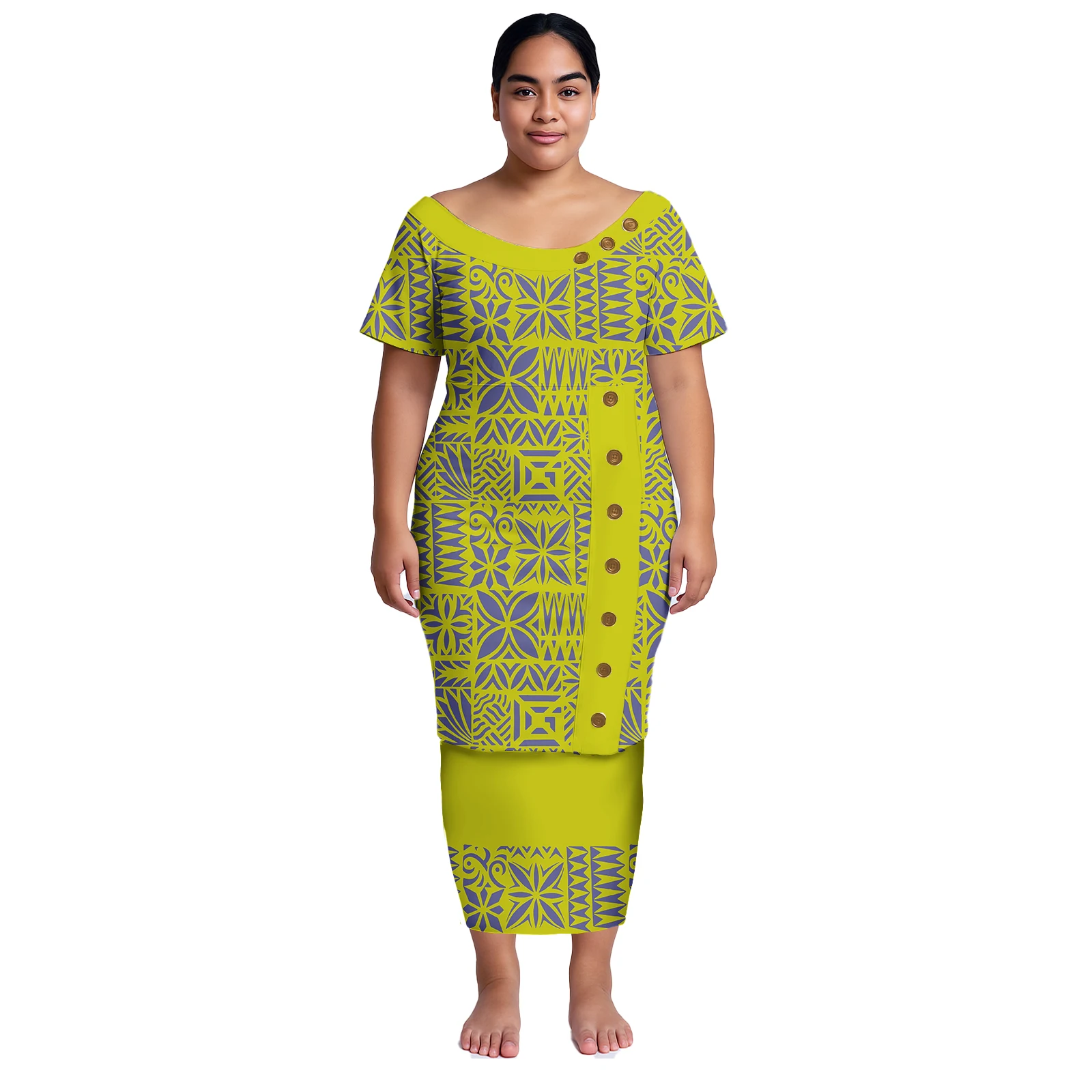 Plus Size Women Dresses Samoan Puletasi 2Pcs Set Island Shirt and ...