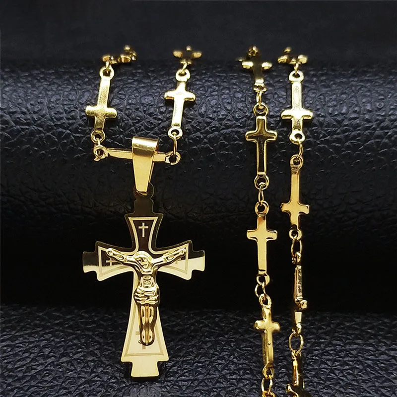 Catholic-Jesus-Cross-Chain-Necklace-for-Women-Men-Gold-Color-Stainless ...