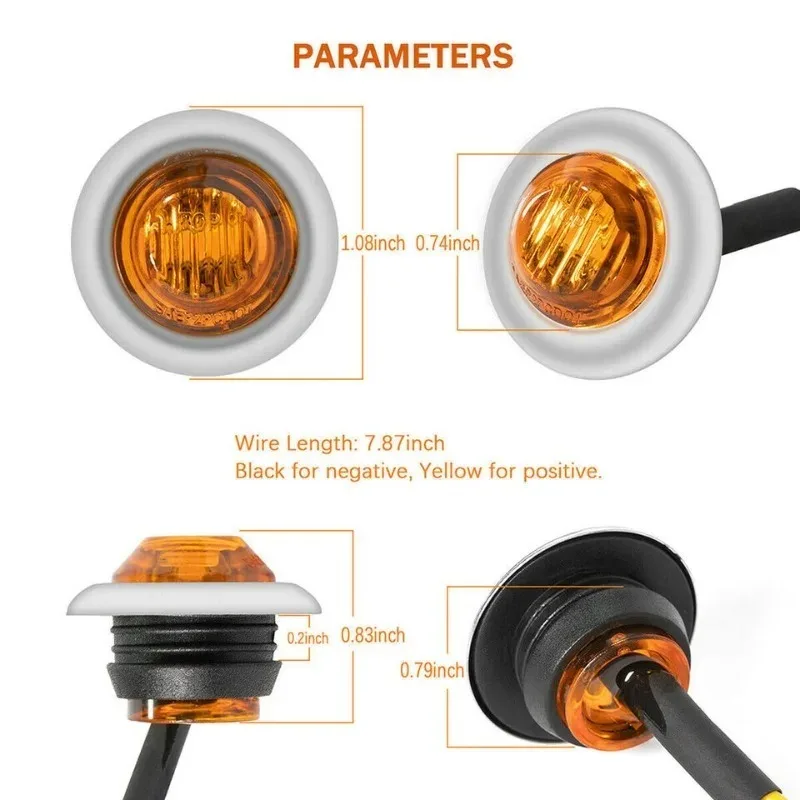 Rea For Truck Trailer Side Marker Lights LED 12V/24V 3LD 3/4" Car ...