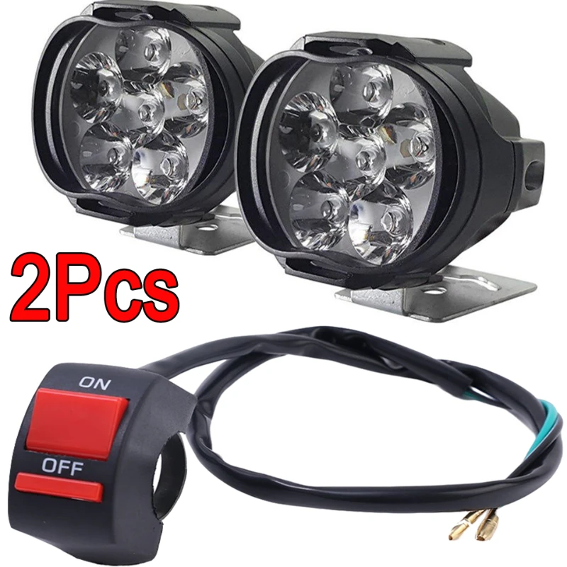2Pcs 6 LED Motorcycle Headlight High Bright Waterproof Spot Light ...