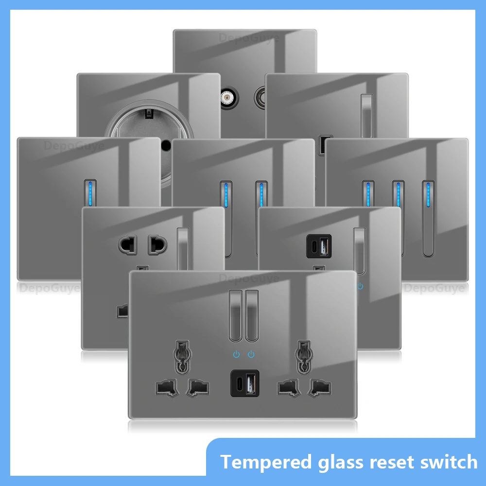 Wall Light Switch Panel LED Indicator UK EU FR Universal USB C ...