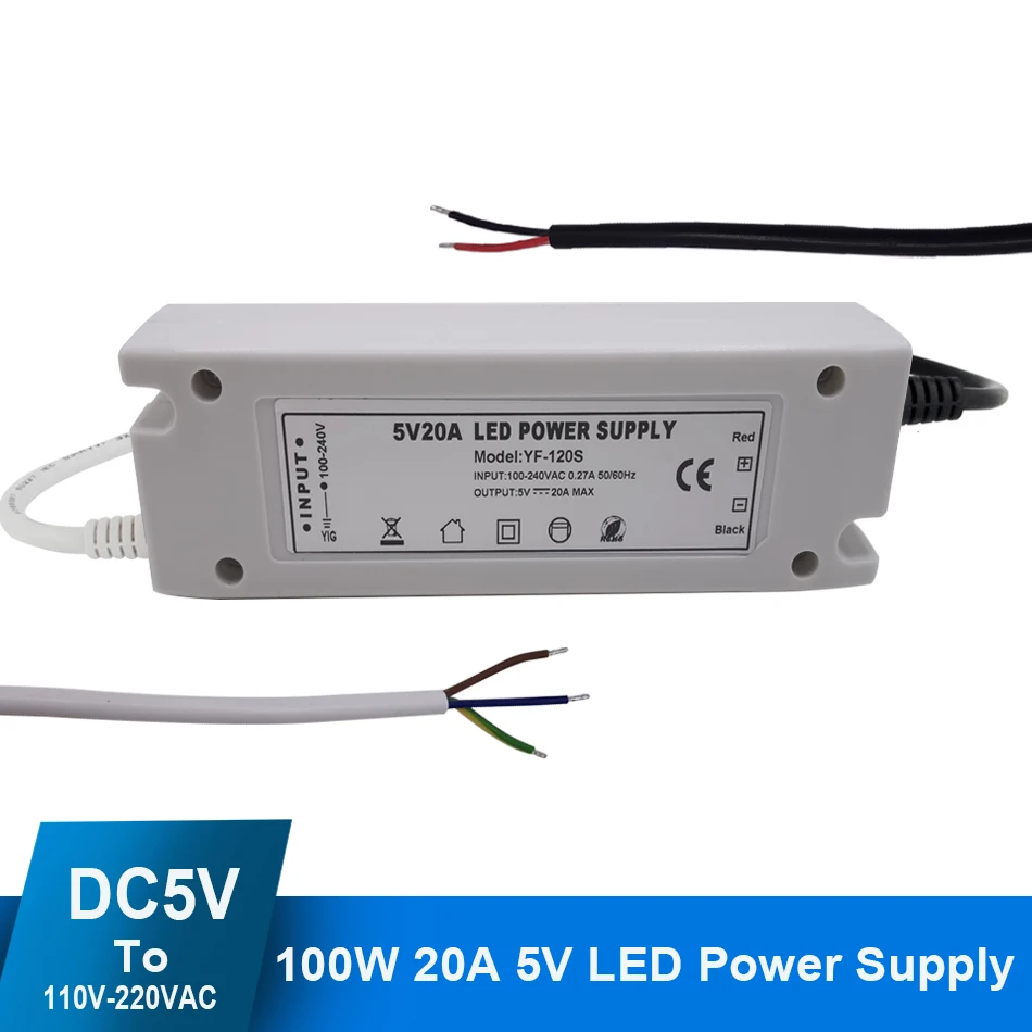 5V 100W LED Power Supply Adapter LED driver 110V 220V AC to DC5V 20A ...