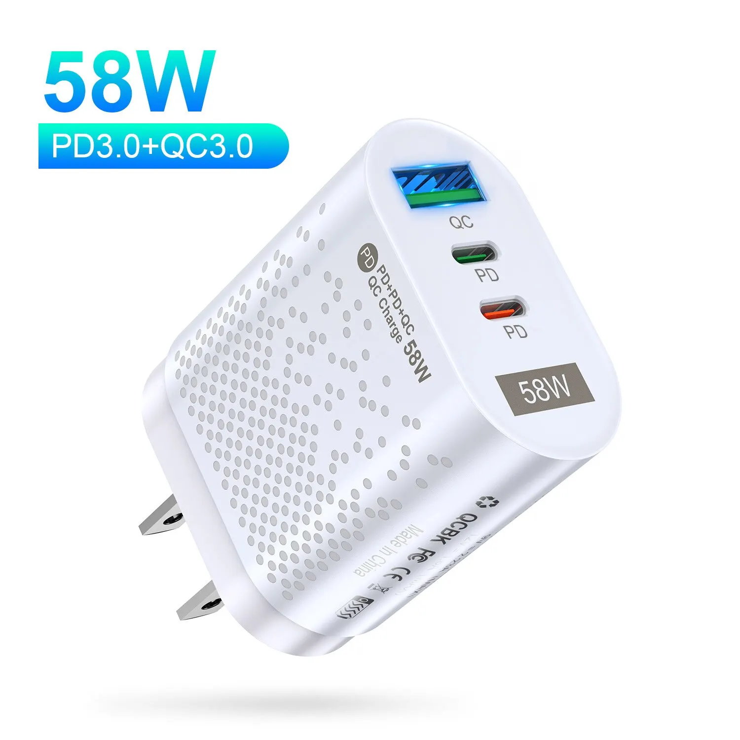 58W USB-C Fast Travel Charger with PD Quick Charge 3.0 for Tablets ...